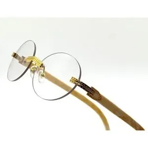 Accessories | Rimless Round Glasses Gold Accents Marble Wood Grain Arm ...